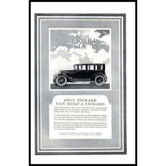 Packard | Art | 924 Packard Six Sedan Vintage Print Ad Cloudy Sky ...